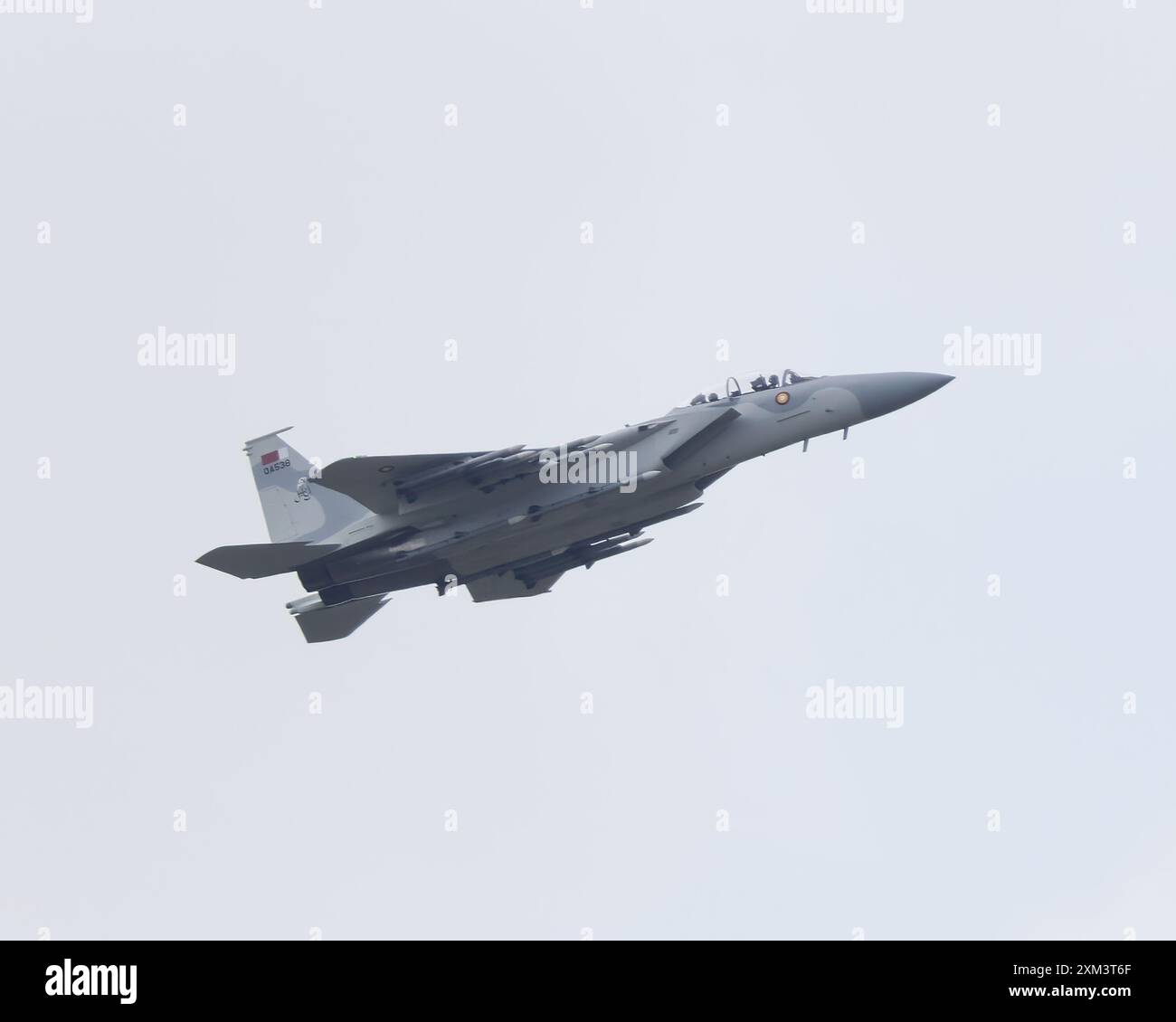 The Boeing F-15QA jet fighter flying at the 2024 Farnborough ...