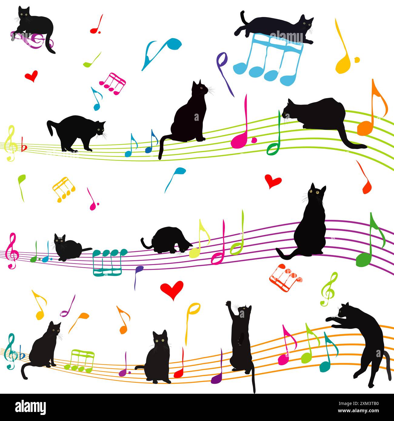 Musical portable with musical notes and silhouettes of cats Stock ...