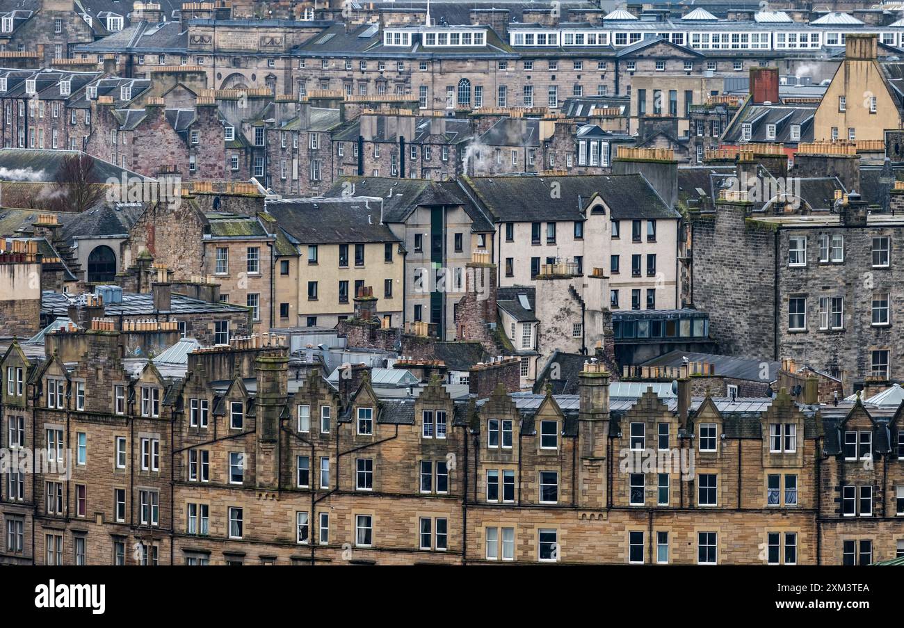 View over rooftops of old Georgian and Victorian tenement buildings ...