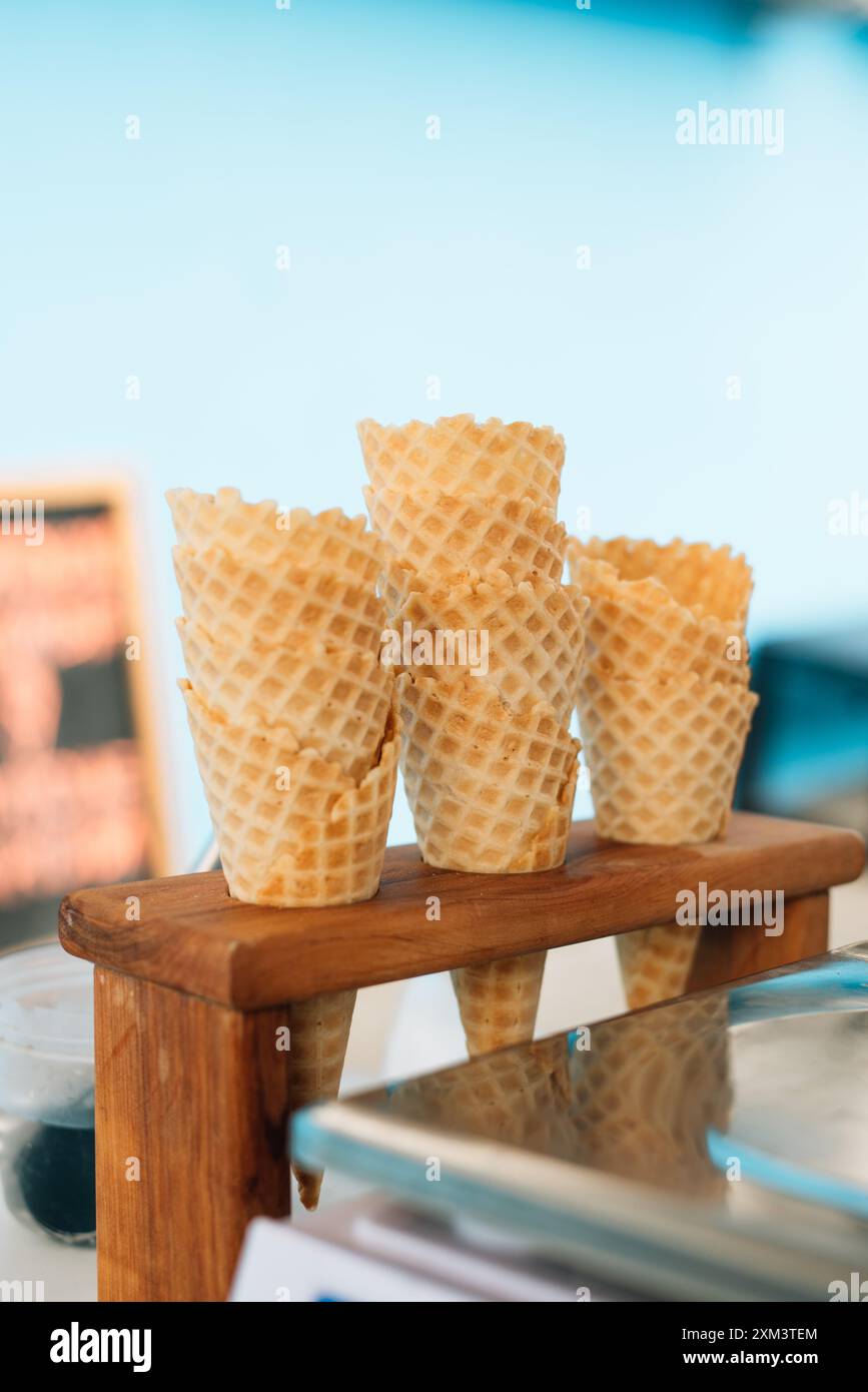Ice cream cones in stand hi-res stock photography and images - Alamy