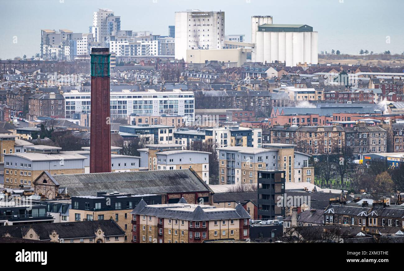 View over rooftops to Platinum Point & Chancelot flour mill with old ...