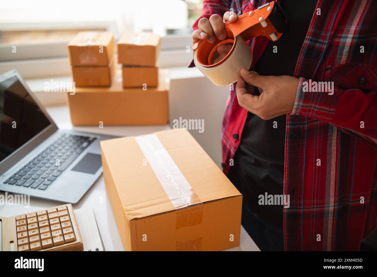parcel boxes being packaged and ready to be sent to customers who have ...