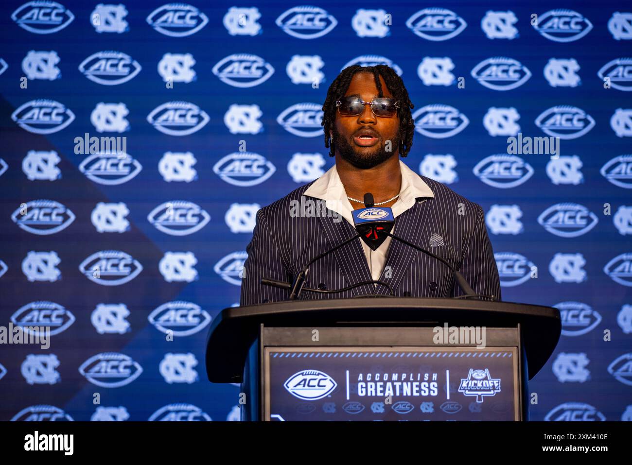 Charlotte, NC, USA. 25th July, 2024. North Carolina Tarheels defensive ...
