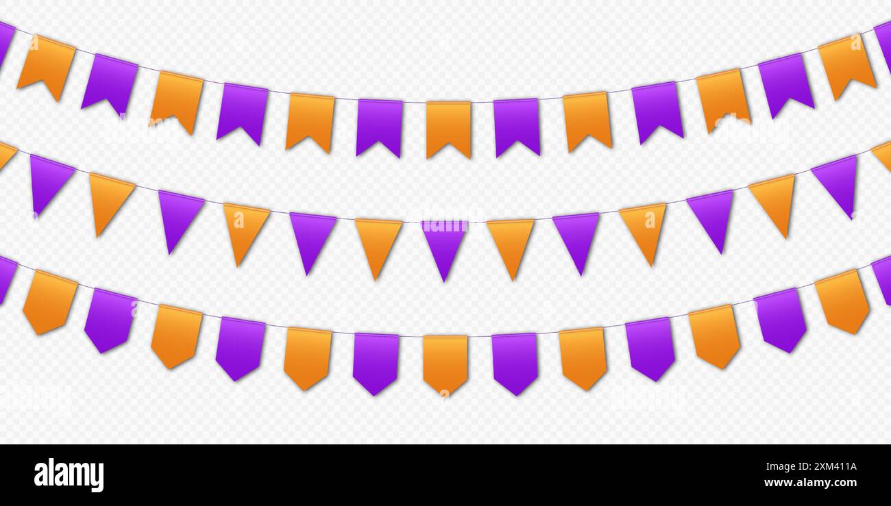 Halloween party flags, bunting flags garland, orange and purple ...