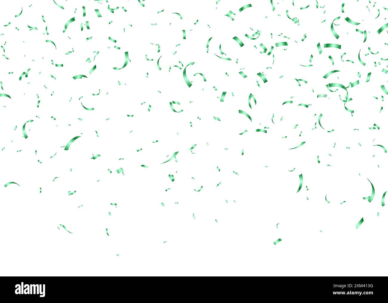 Green confetti, falling paper ribbons isolated on white background ...