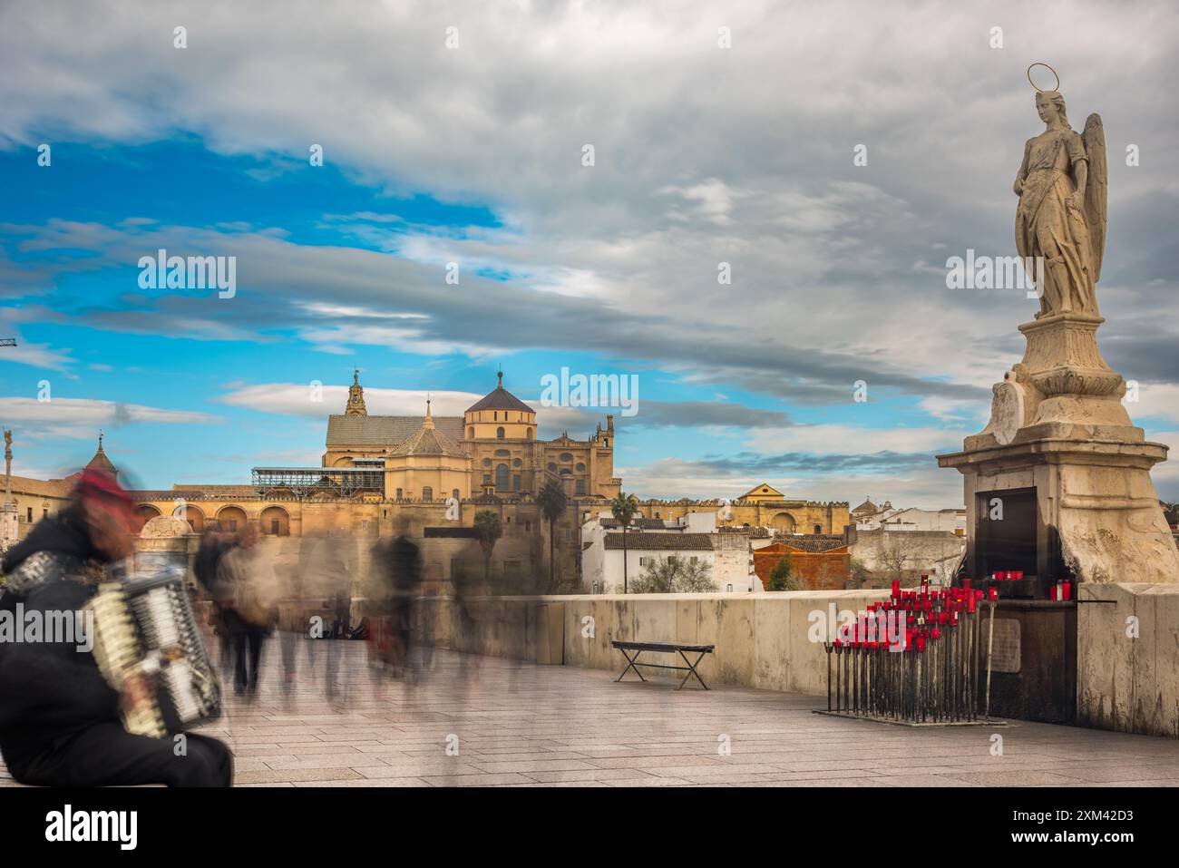 Statue of San Rafael on Roman Bridge in Cordoba, Andalusia, Spain, with ...