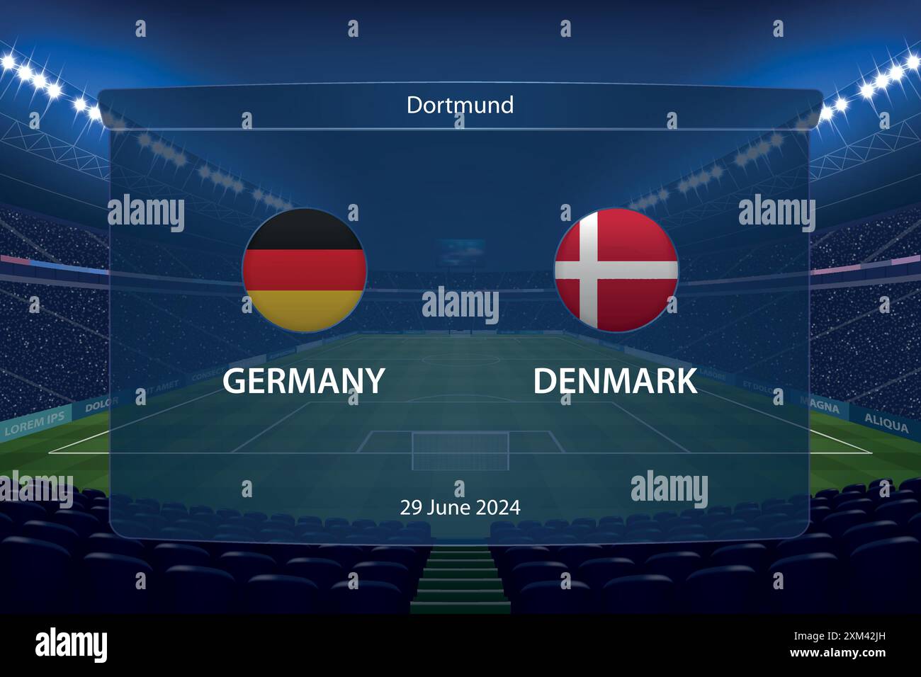 Germany vs Denmark. Europe football tournament 2024, Soccer scoreboard ...