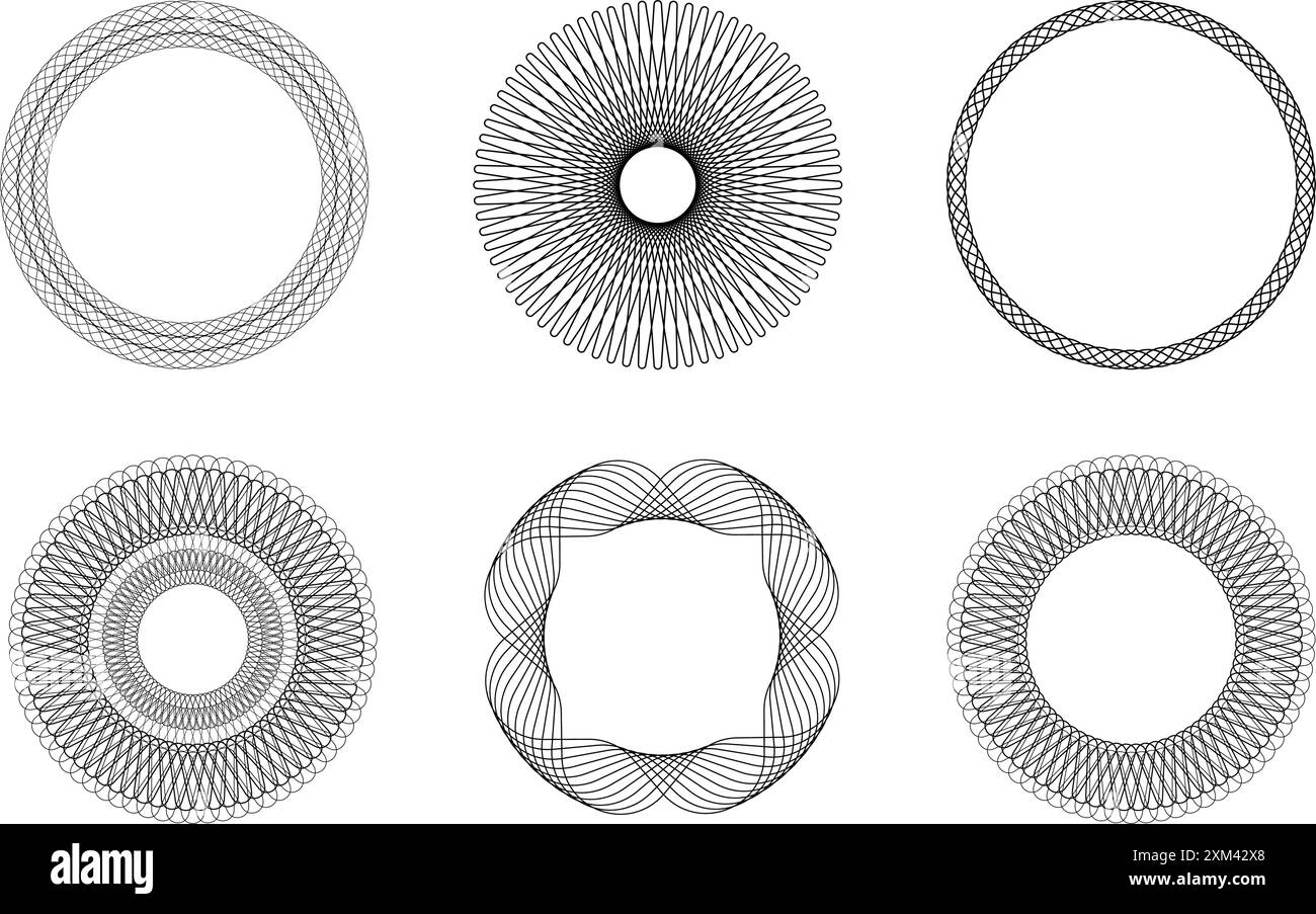 Set Of Geometric Circle Drawing Decorative Pattern Spirograph Vector