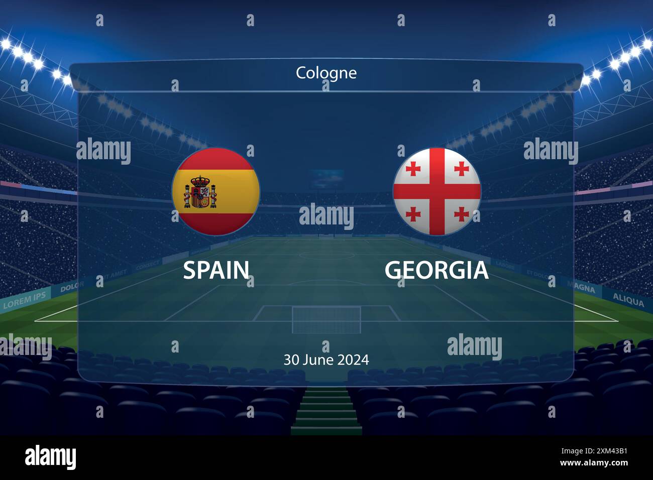 Spain vs Georgia. Europe football tournament 2024, Soccer scoreboard broadcast graphic template ...