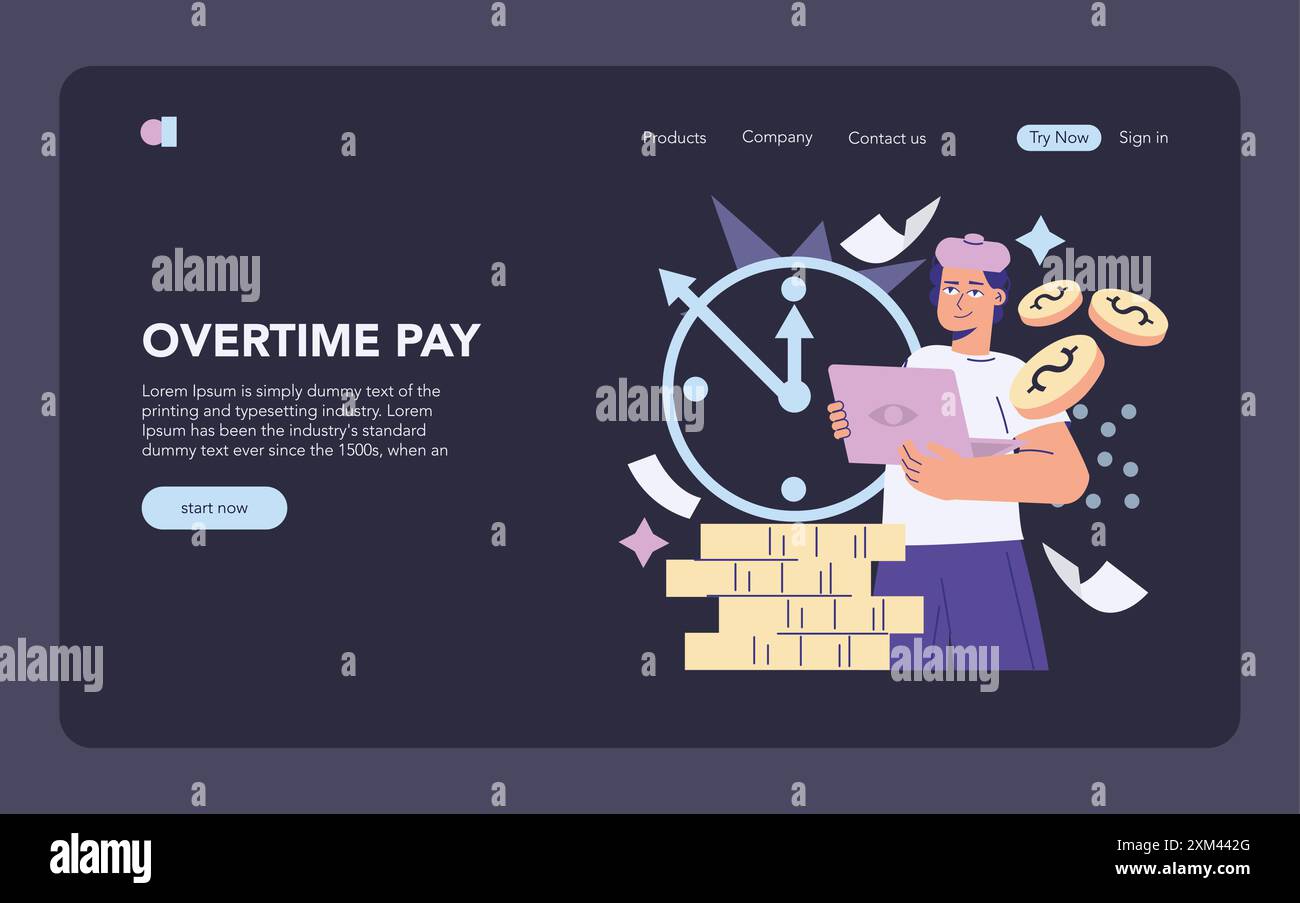 Labor Day concept. A worker surrounded by time and money symbols ...