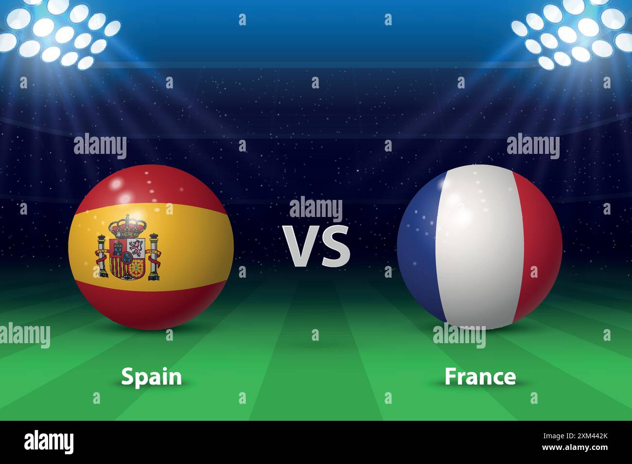 Spain vs France. Soccer scoreboard broadcast graphic template Stock ...