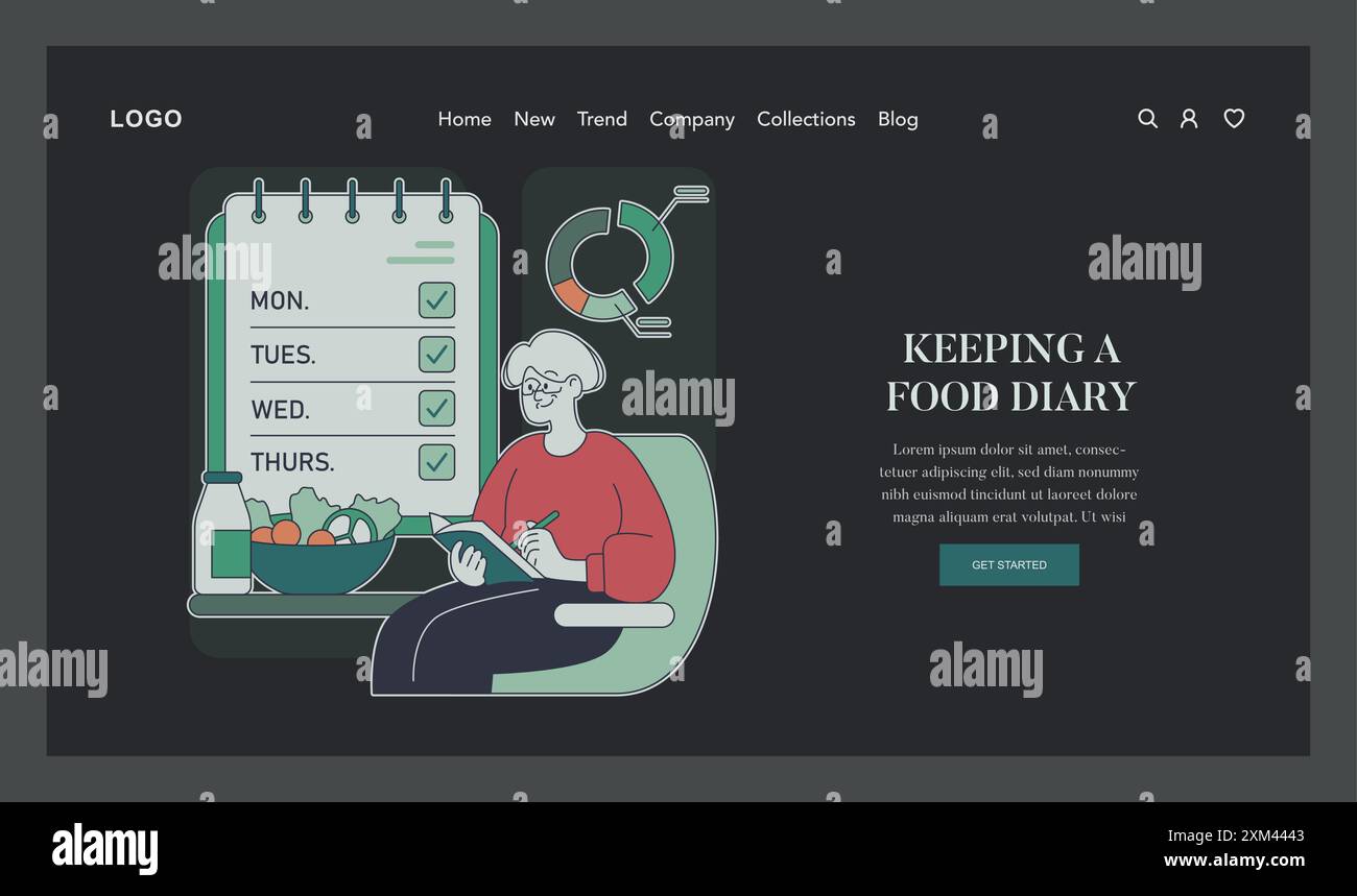 Food Diary Management concept. A person is noting down daily dietary ...