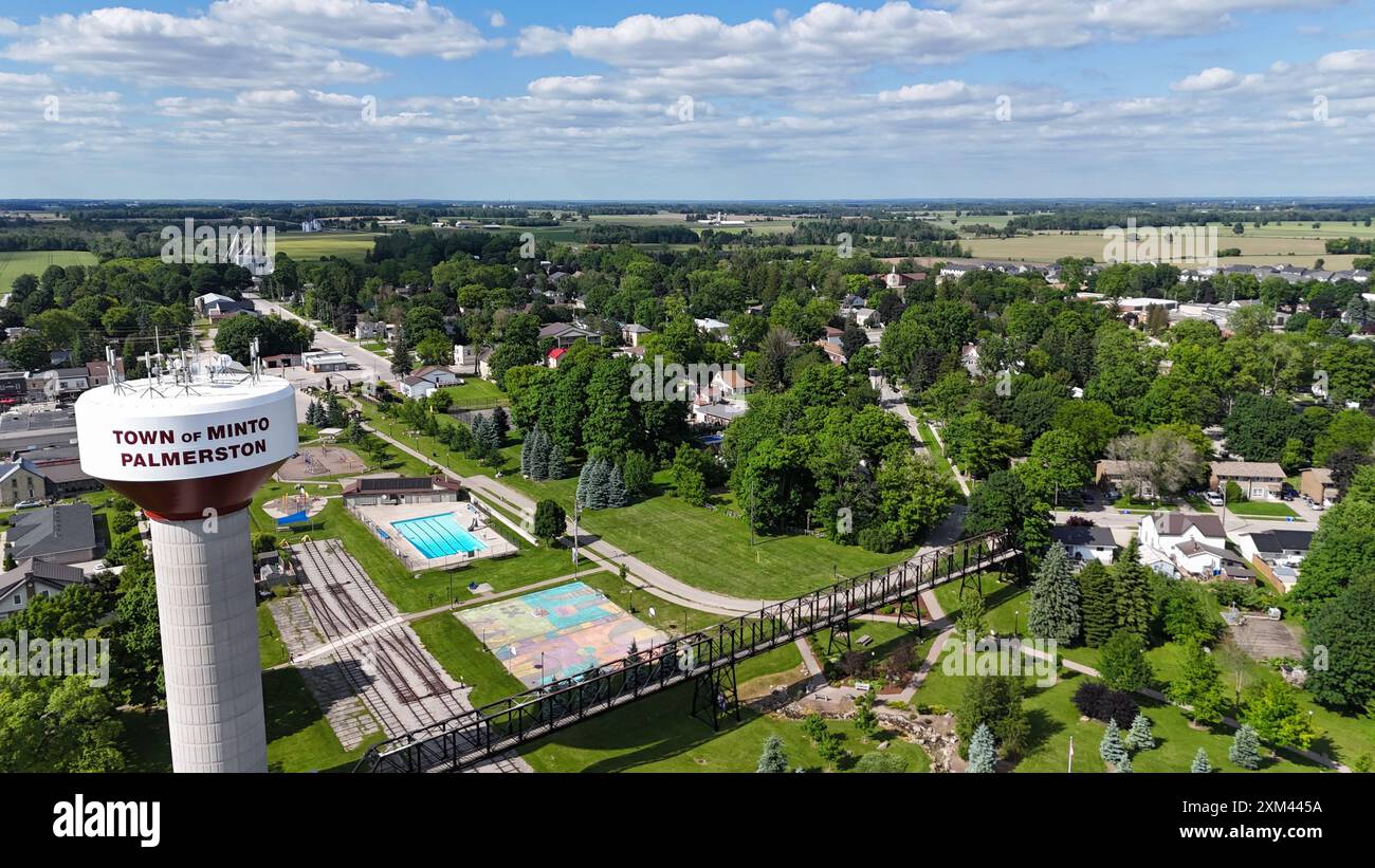 An aerial view of Palmerston water tower in the Town of Minto, with ...