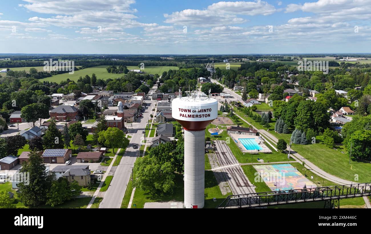 An aerial view of Palmerston water tower in the Town of Minto, with ...