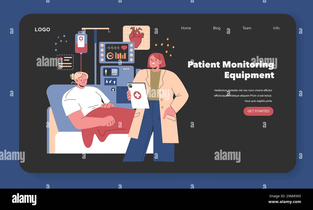 Patient monitoring equipment website banner. A healthcare professional uses technology to ...