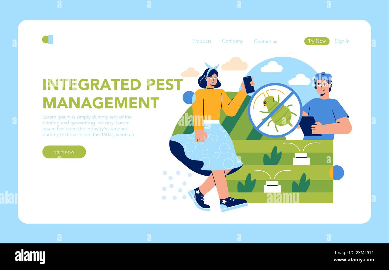 Integrated Pest Management concept. Illustration of people and a giant ...