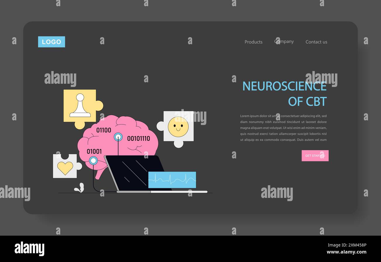 Cognitive Behavioral Therapy concept. Brain, puzzle pieces, and digital elements representing ...