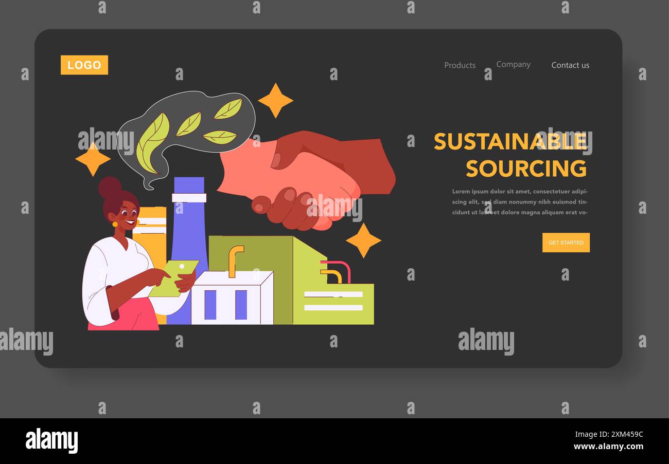 Sustainable Sourcing concept. Eco-friendly practices in business illustrated by a handshake ...