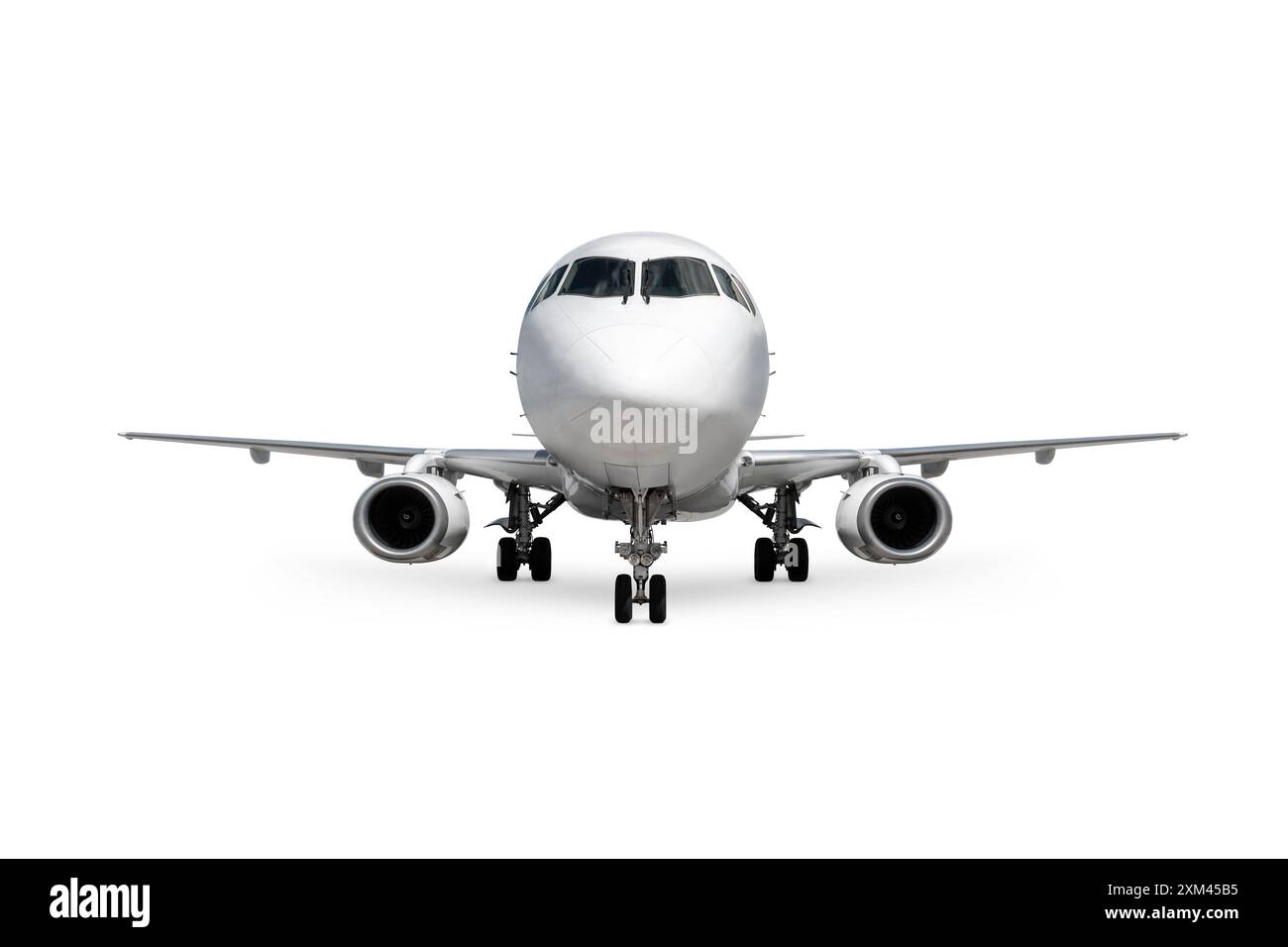 Front view of the modern passenger jetliner isolated on white ...