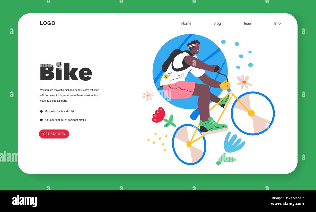 Cycling illustration. A person enjoys a sunny bike ride amidst colorful ...