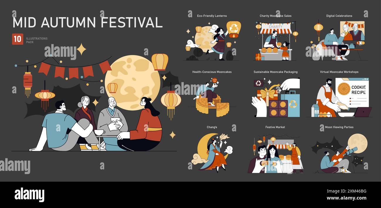 Mid Autumn Festival set. The cultural celebration of family, charity ...