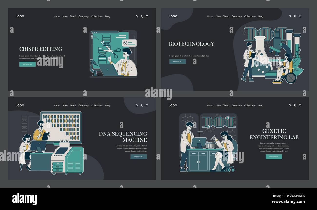 Biotechnology set. CRISPR editing, DNA sequencing, and genetic ...