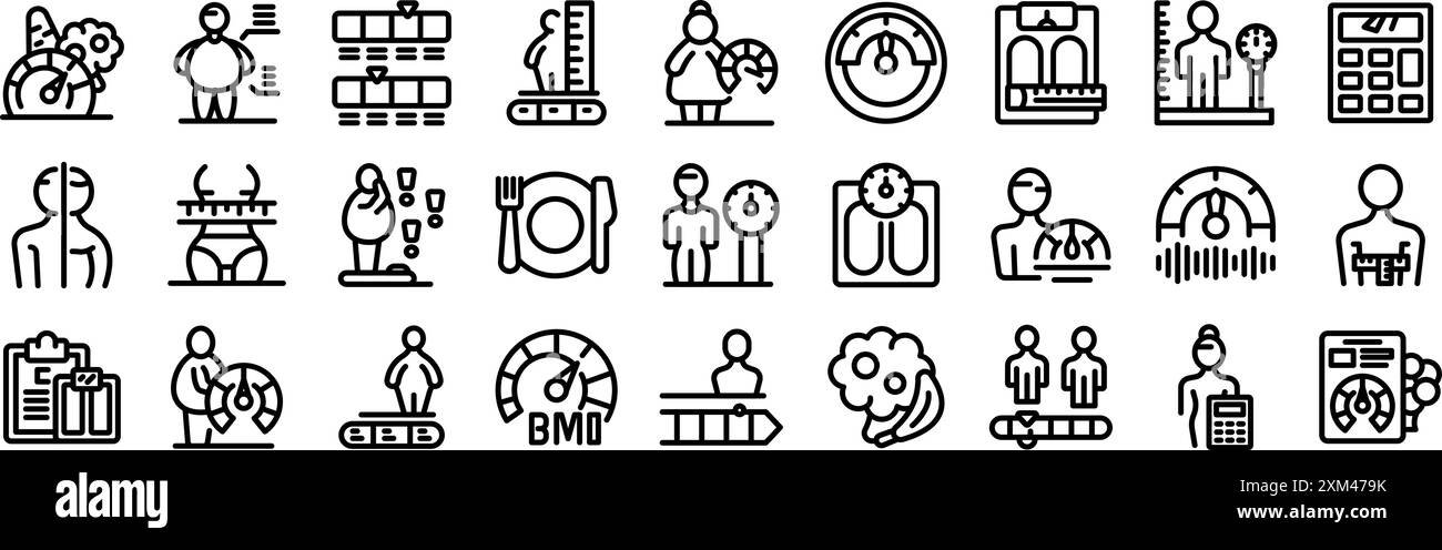 BMI icons set. People are using different tools for measuring their ...