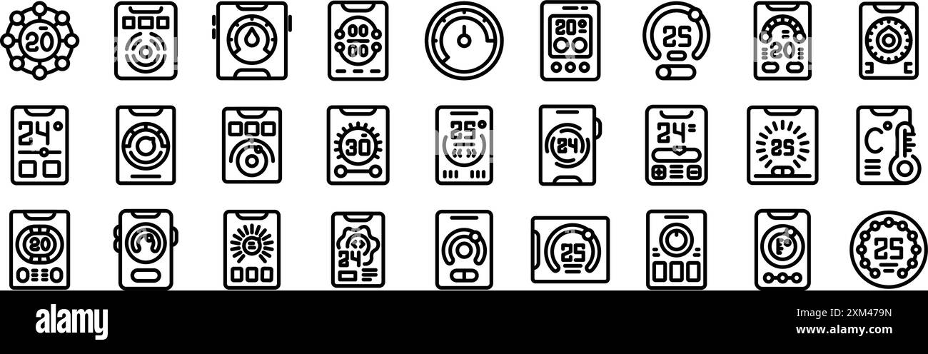 Thermostat ui icons set. Tattoo power supply control panel showing ...