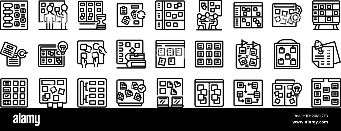 Scrum board icons set. Project managers are planning work process using ... Scrum board icons set. Project managers are planning work process using ...