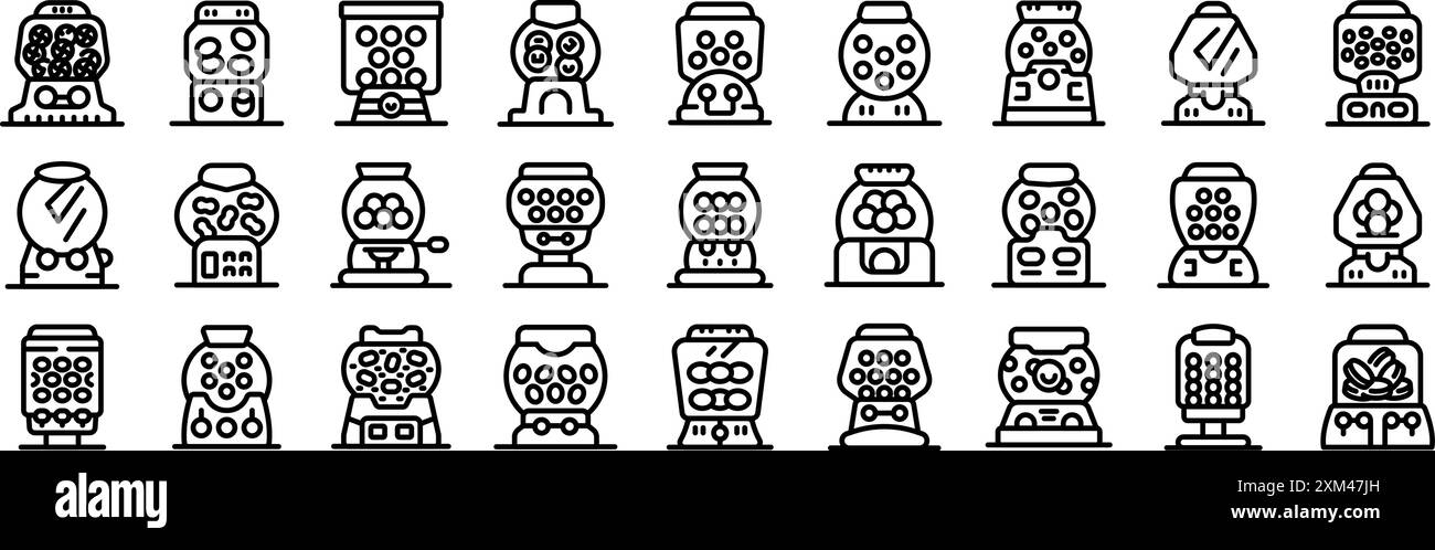 Gumball machine icons set. Collection of different gumball machines ...