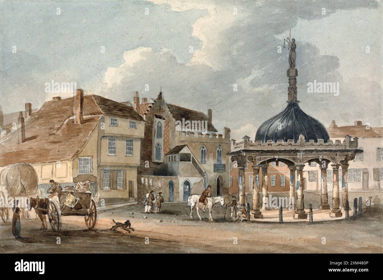 Watercolor on canvas painting of Corn Hill and Moot hall, Ipswich by ...