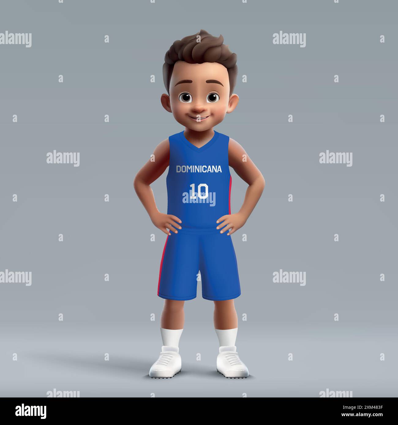 3d cartoon cute young basketball player in Dominican Republic national ...