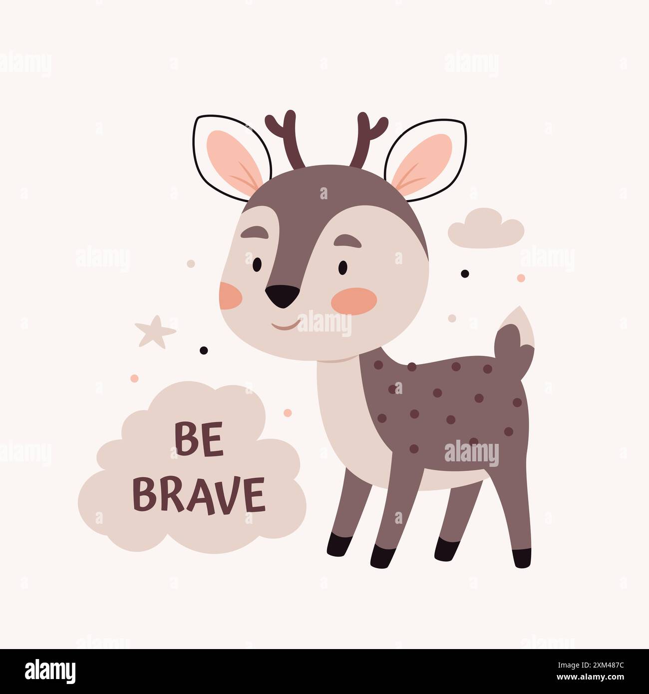 Cute little deer.Text Be brave. Cute cartoon Bohemian Scandi nursery ...