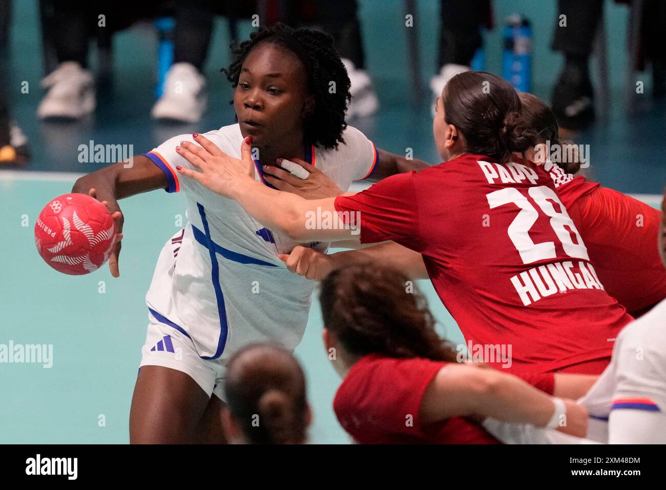Meline Nocandy, left, of France, and Nikoletta Papp, of Hungary, during ...