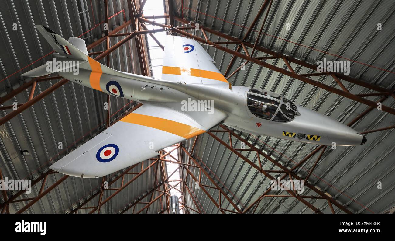 Hawker Hunter T.7A aircraft on display in the Cold War Hangar at the ...