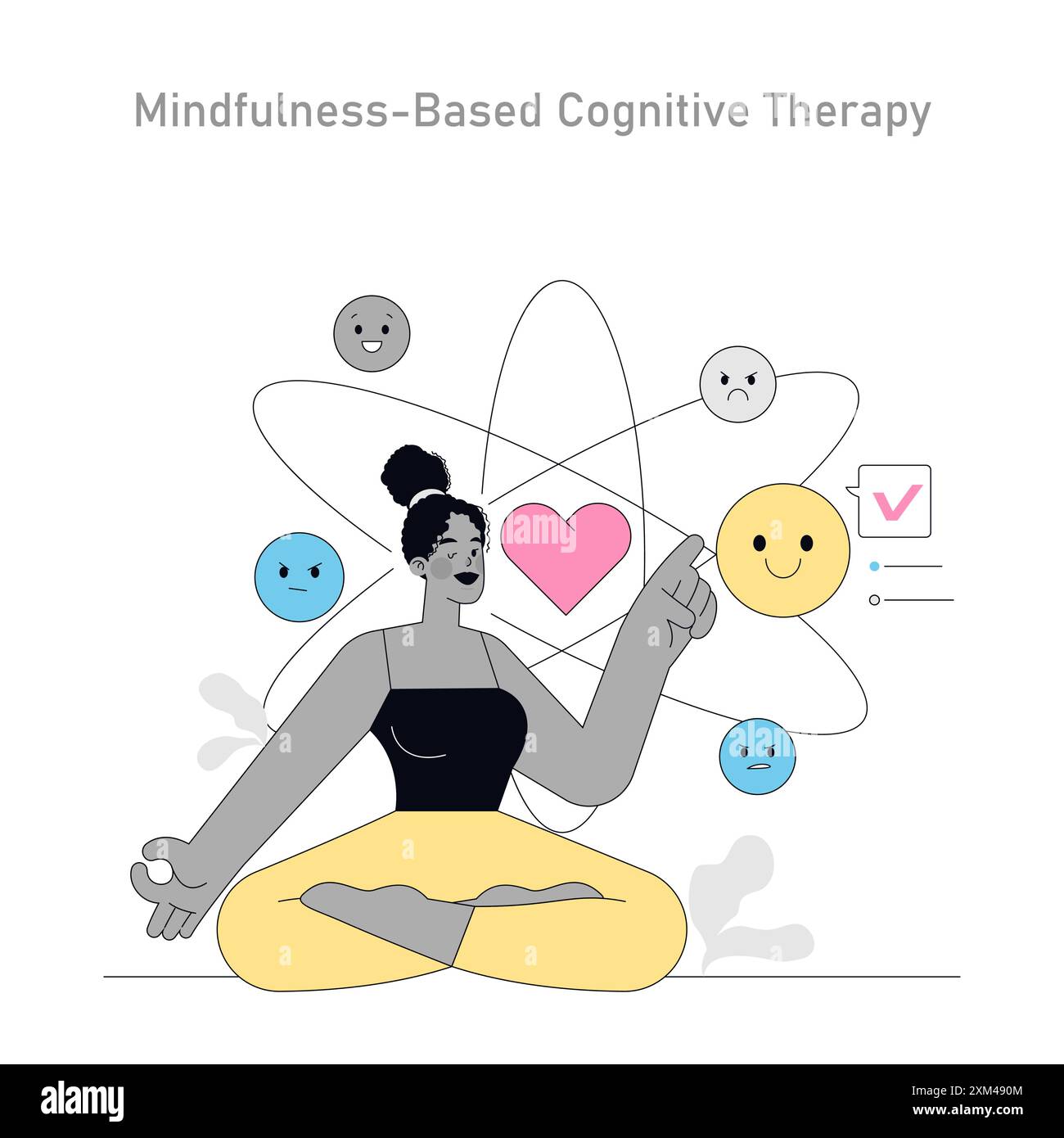 Mindfulness-Based Cognitive Therapy concept. Illustration depicting emotional regulation through ...