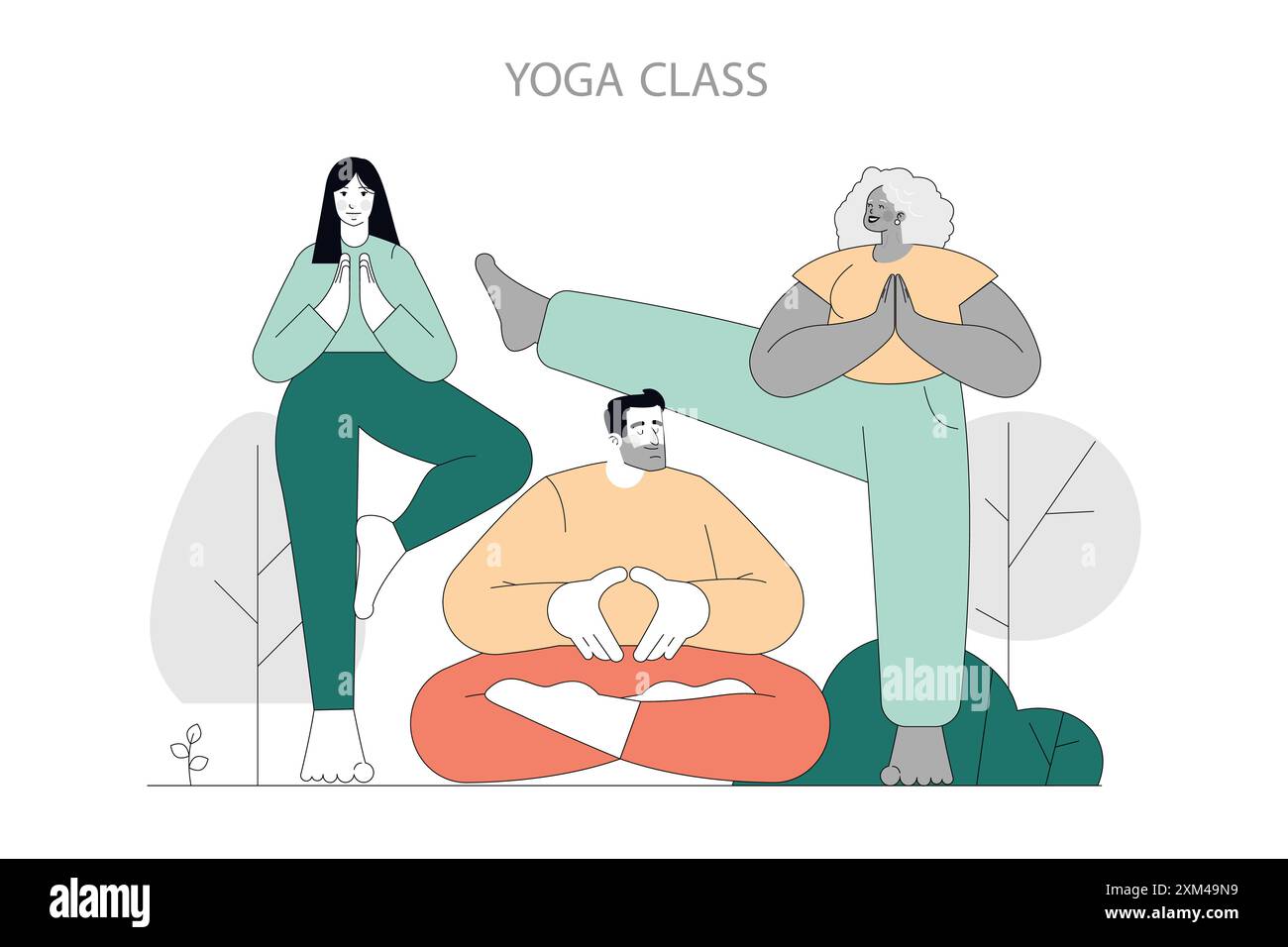Yoga class concept. Individuals of diverse body types engaging in ...