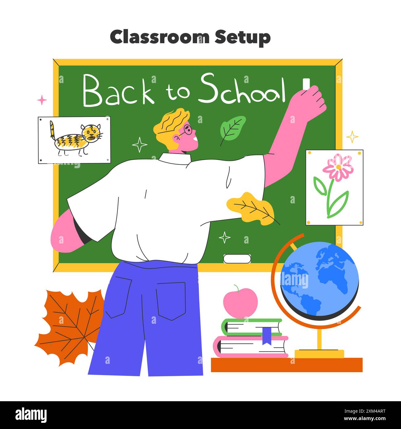 Back to School concept. A vibrant classroom setup with student readying ...
