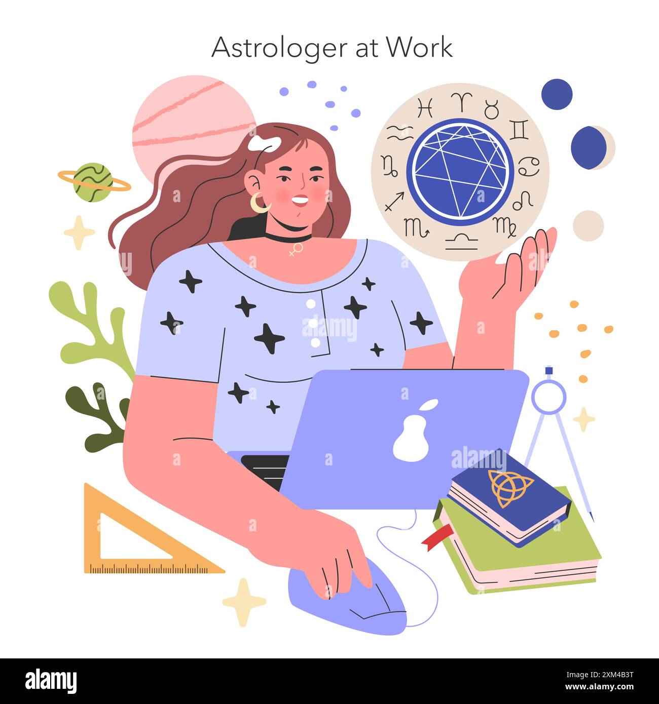 Astrologer at work concept. An astrologer uses a laptop and ...