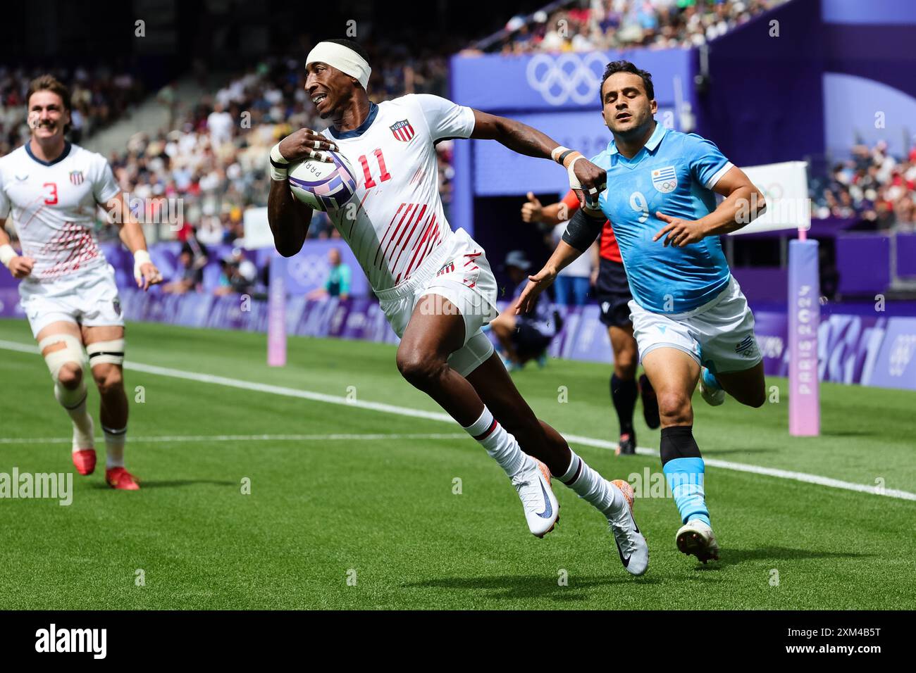 Paris, France, 25 July, 2024. Perry Baker #11 of Team United States ...