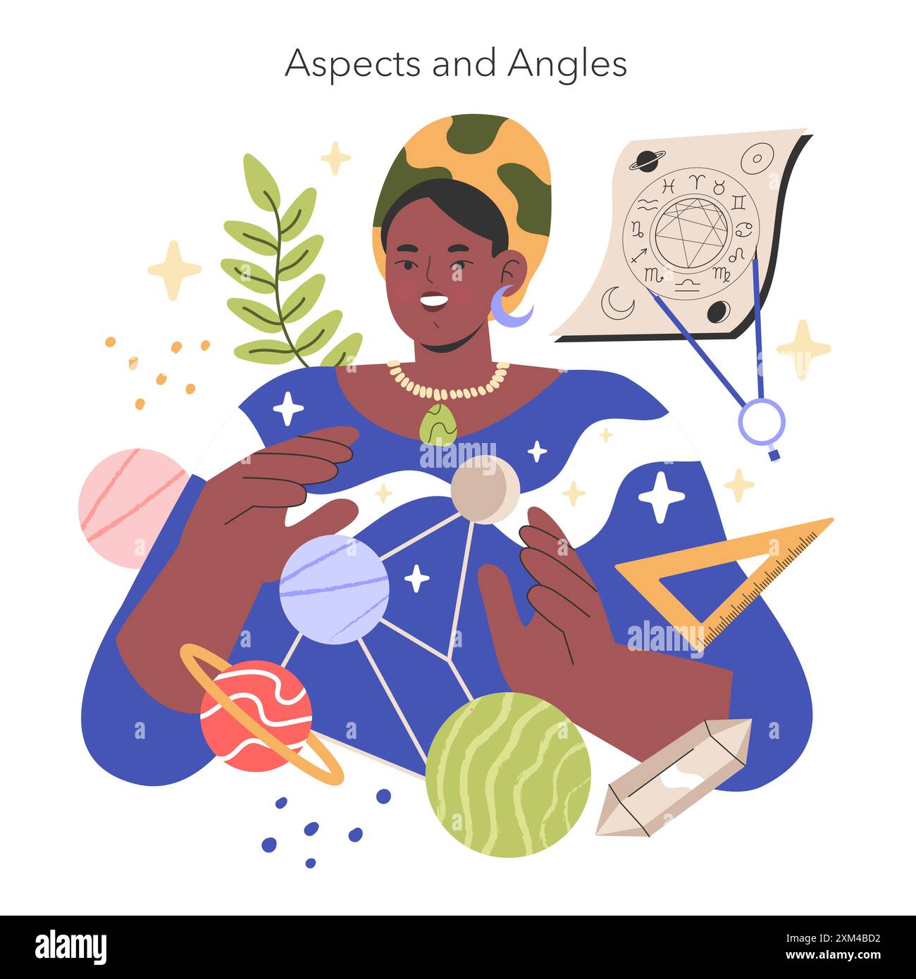 Natal Chart concept. An astrologer interprets cosmic relationships with ...