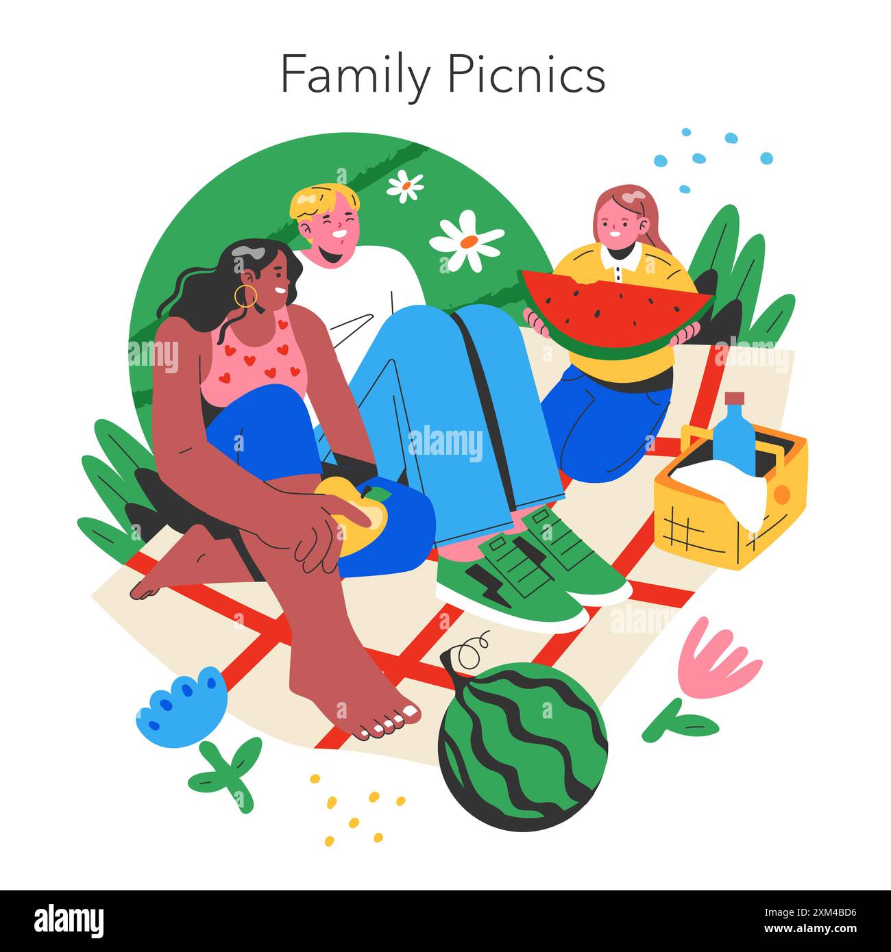 Family Picnic concept. A joyful gathering in the park with fresh ...