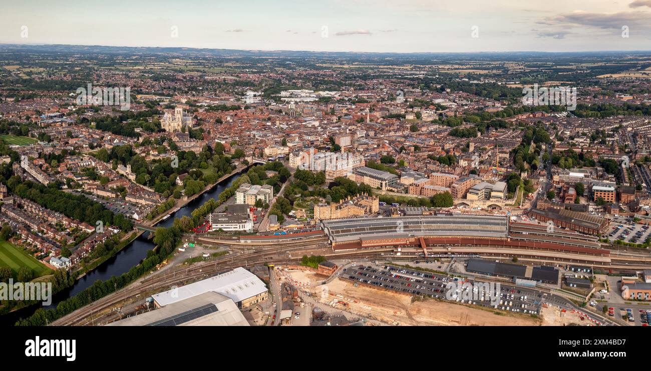 An aerial landscape view of a York cityscape skyline in North Yorkshire ...