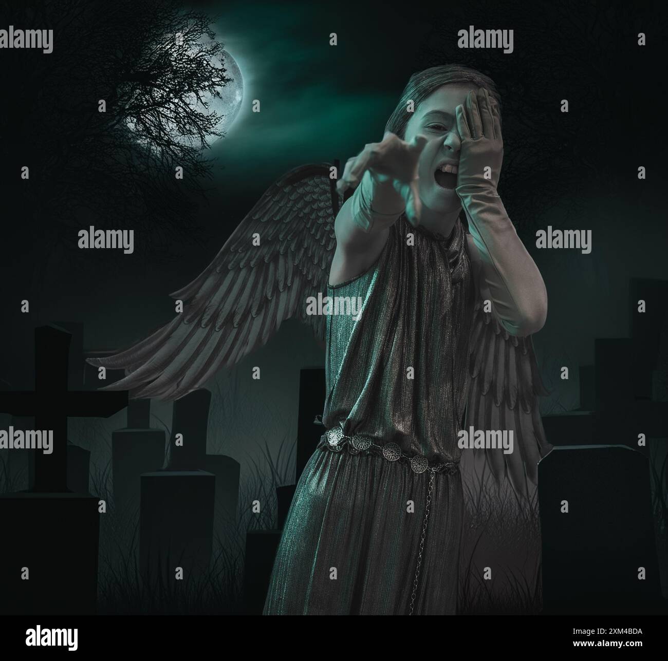 A young girl cosplayer dressed as a scary Weeping Angel from the Doctor ...