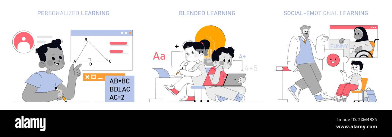 Modern education illustration showcasing personalized, blended, and ...