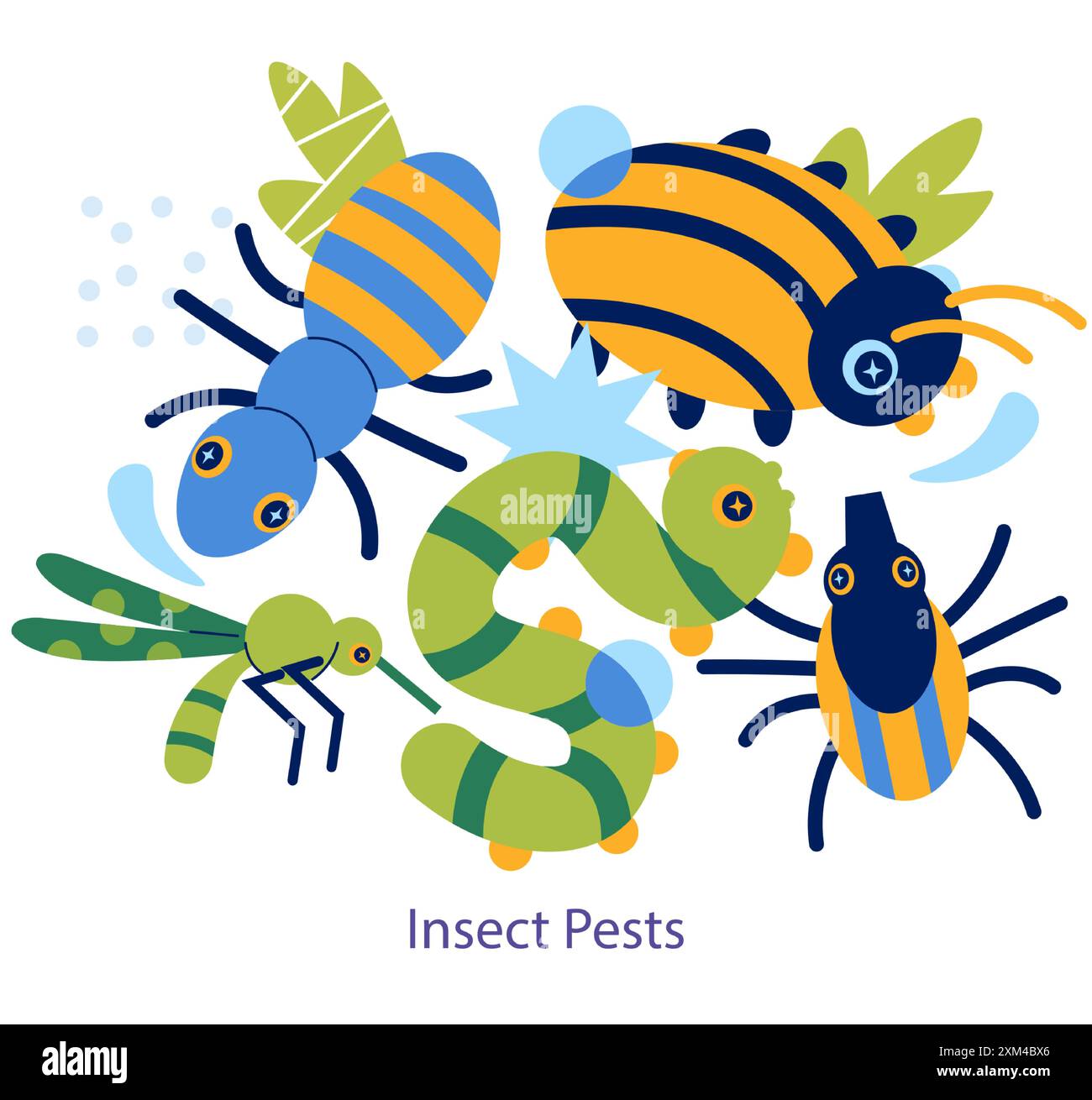 Insect pests concept. Colorful illustration of common agricultural and ...