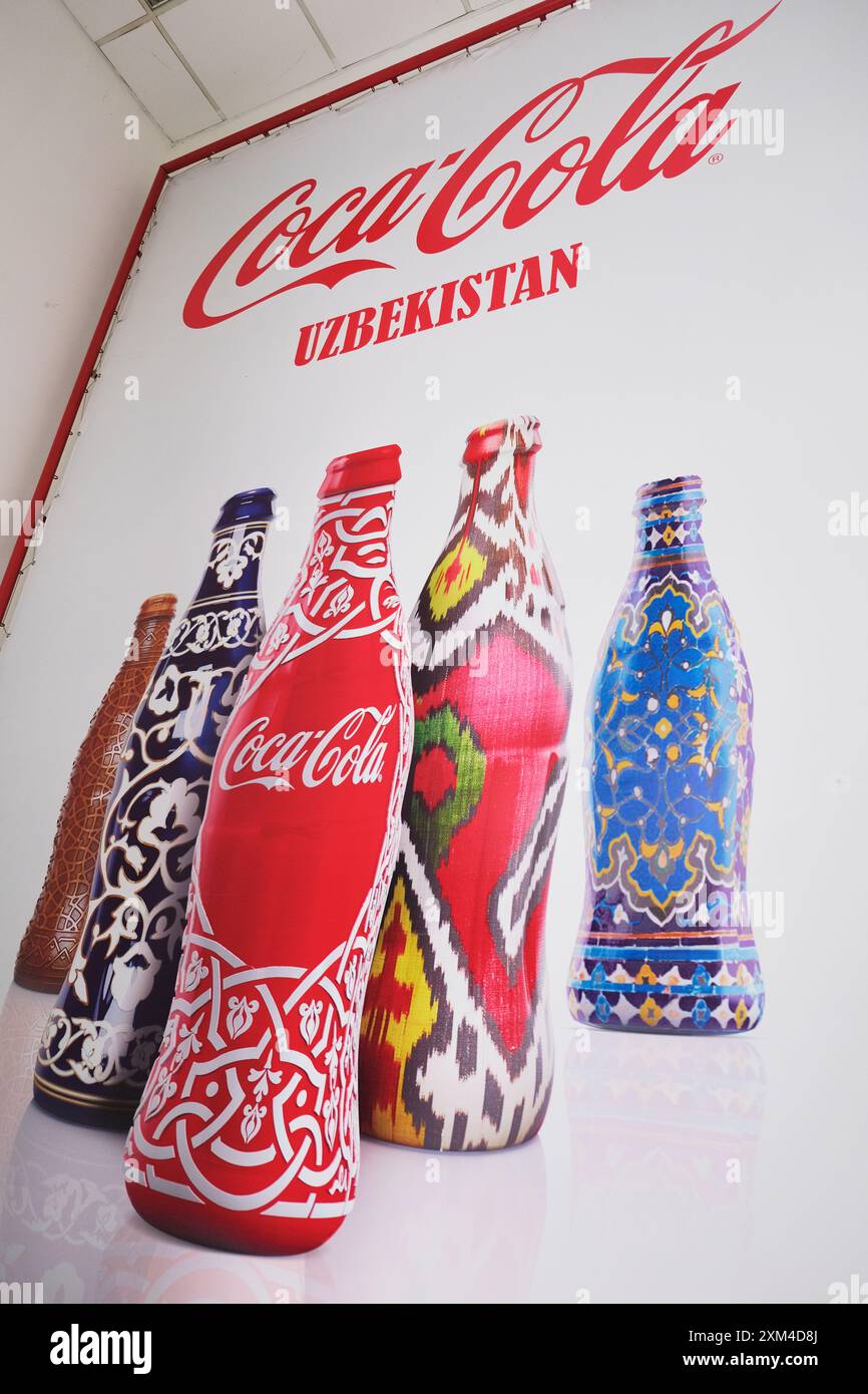 Poster of the iconic Coca Cola bottle with various Uzbek designs ...