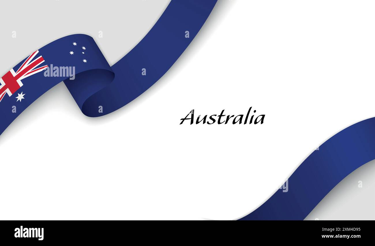 Curved ribbon with fllag of Australia on white background with ...