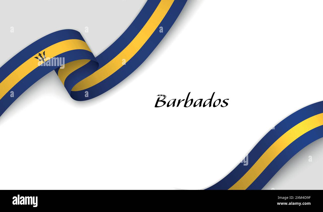 Curved ribbon with fllag of Barbados on white background with copyspace ...