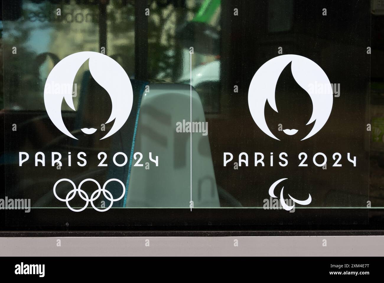 Close-up of the Paris 2024 official logos, symbols of the Paris Summer ...
